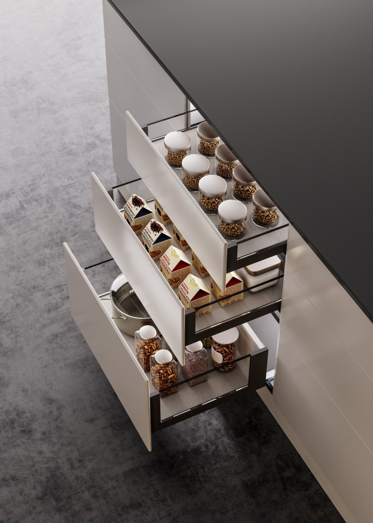Push Open & Soft-Close Glass Drawer Box System With LED Light & 4D Adj